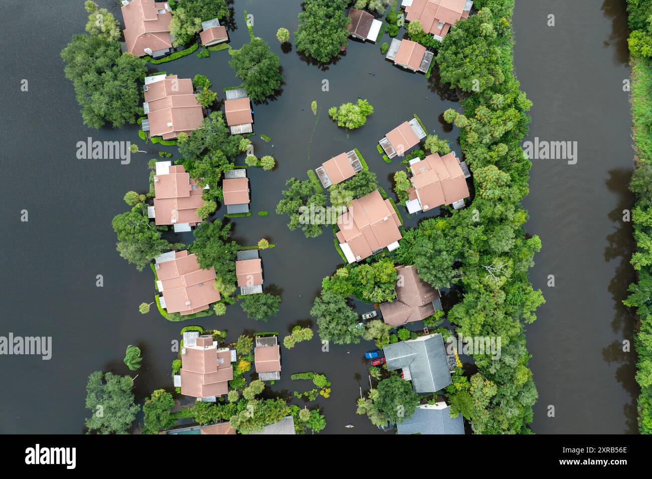Flooded houses from hurricane Debby rainfall water in residential ...