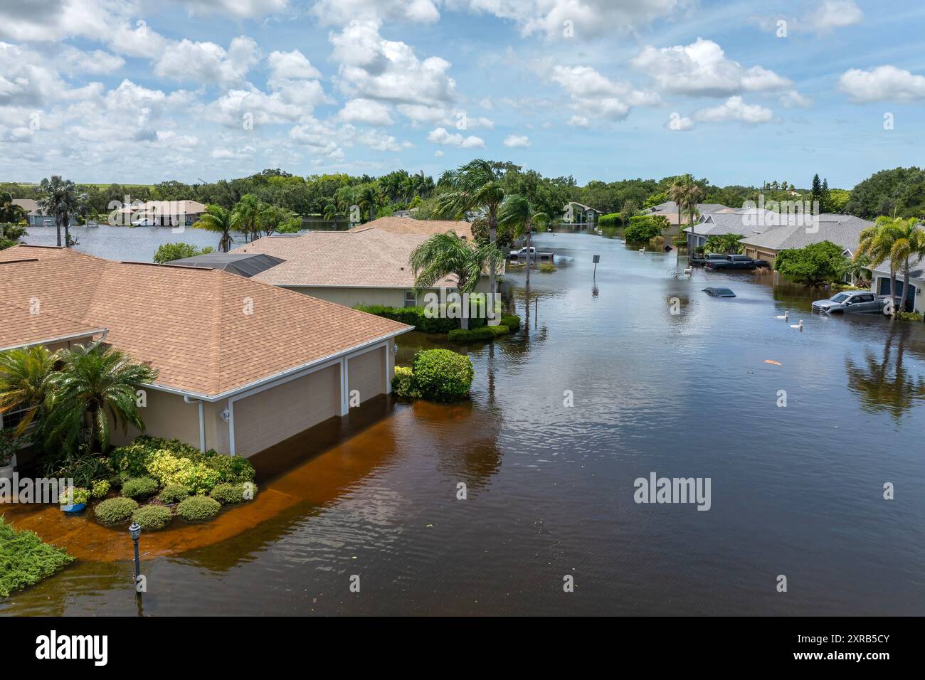 Flooded residential area with underwater houses from hurricane Debby ...