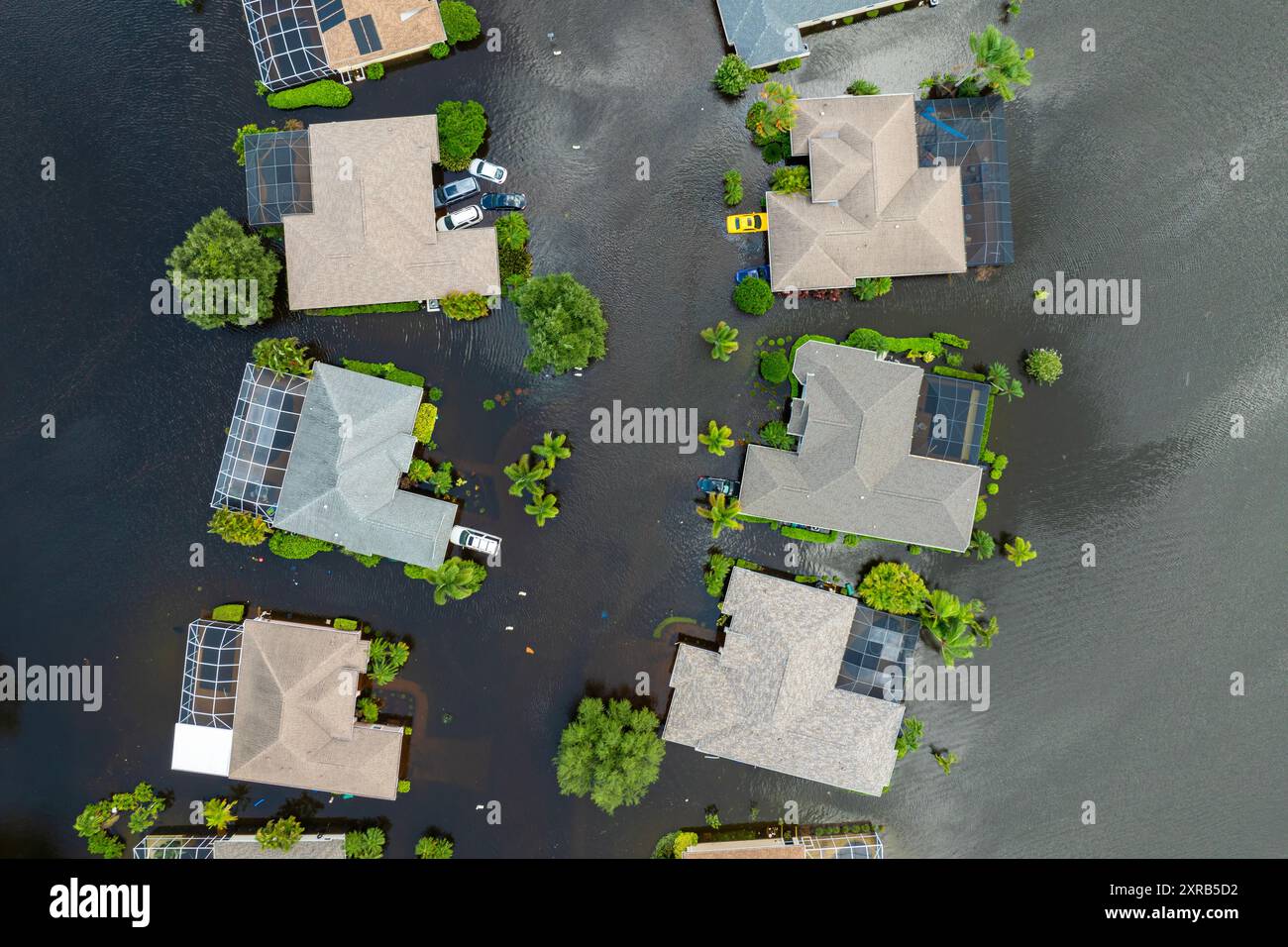 Flooded residential area with underwater houses from hurricane Debby ...