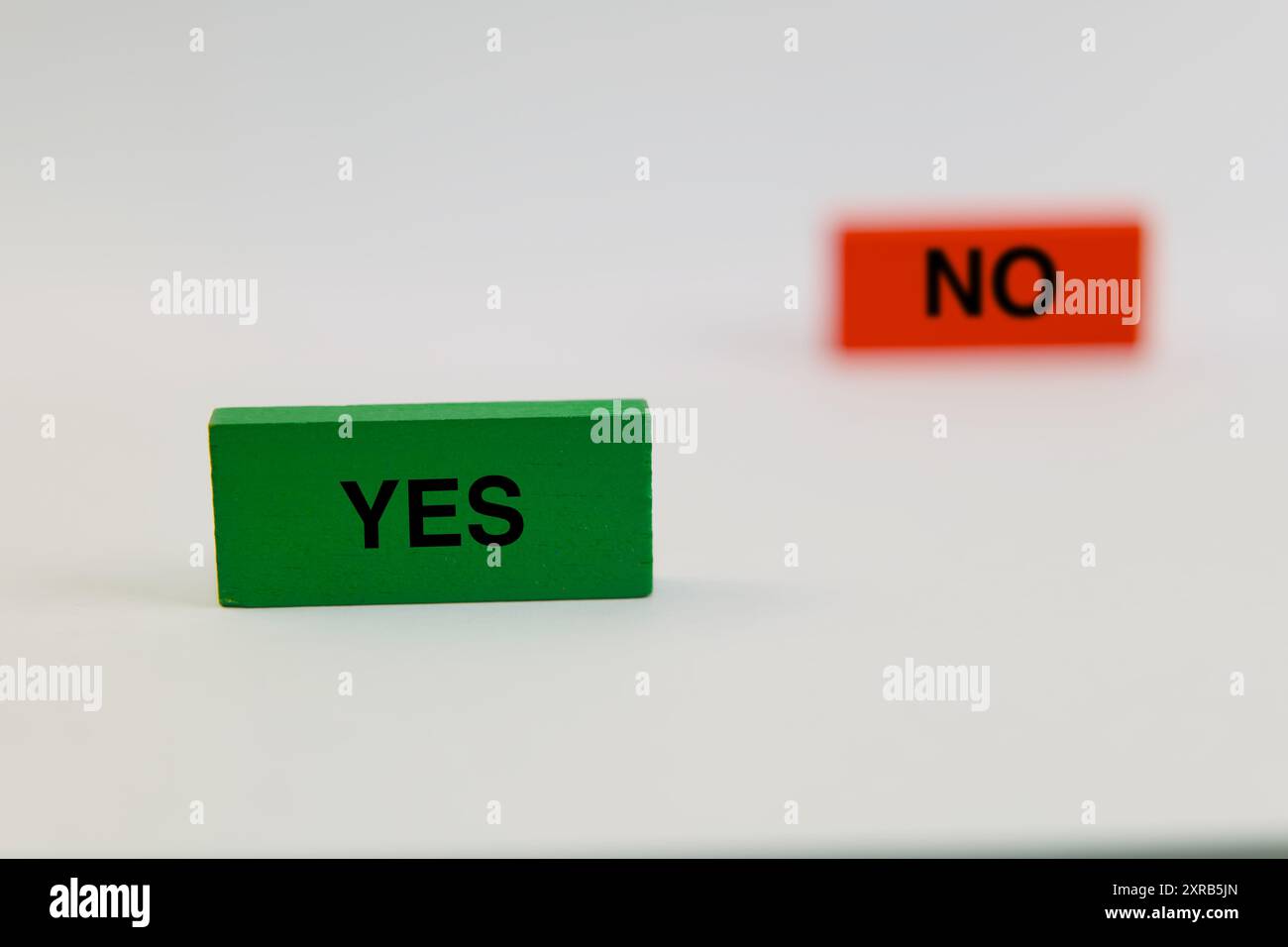 Green "yes" block in focus with blurry orange "no" block in background ...