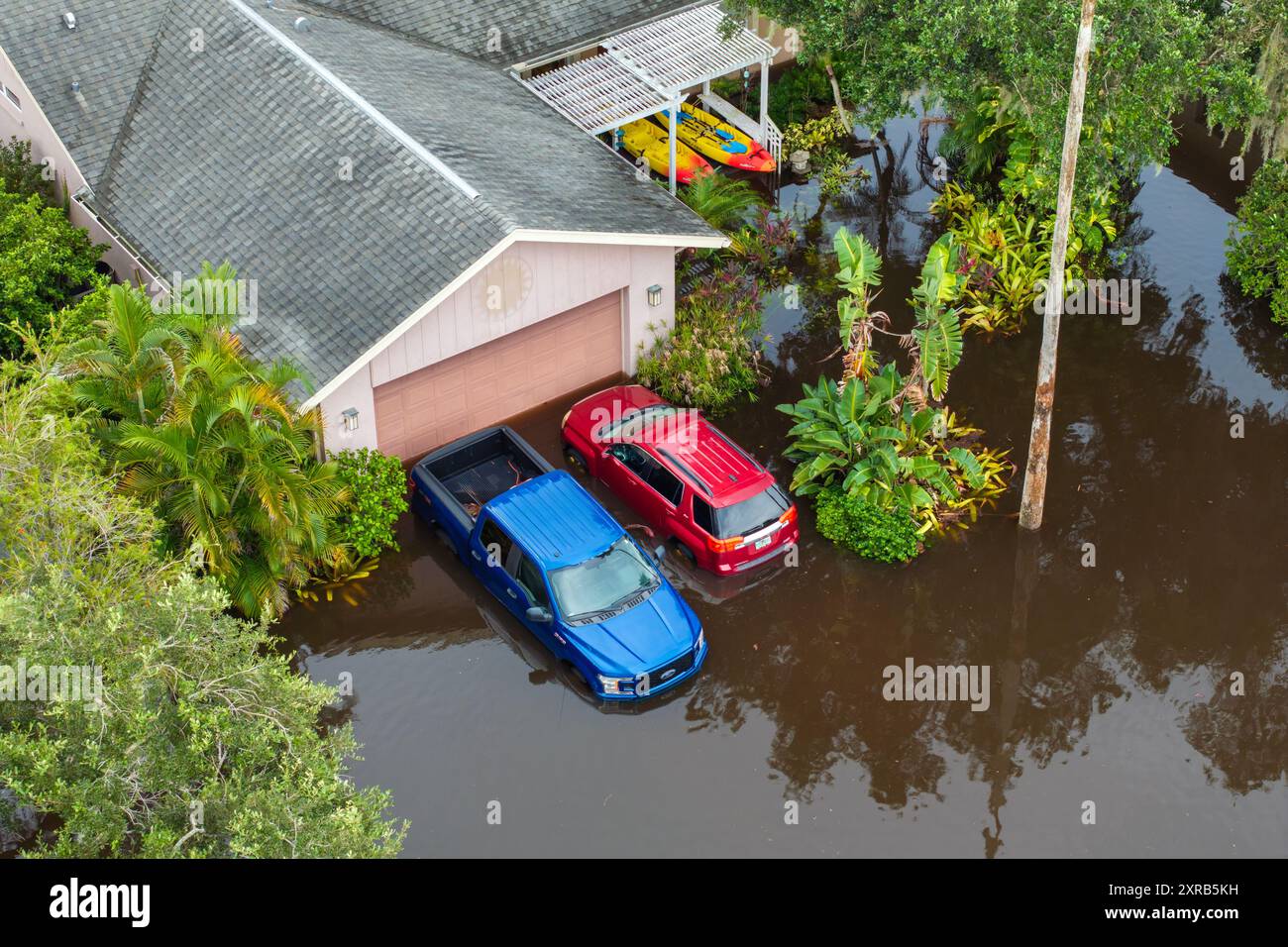 Flooding in Florida by tropical storm from hurricane Debby. Suburb ...