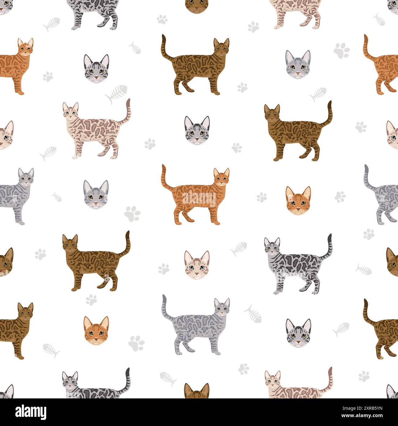 Cheetoh Cat seamless pattern. All coat colors set. All cat breeds ...