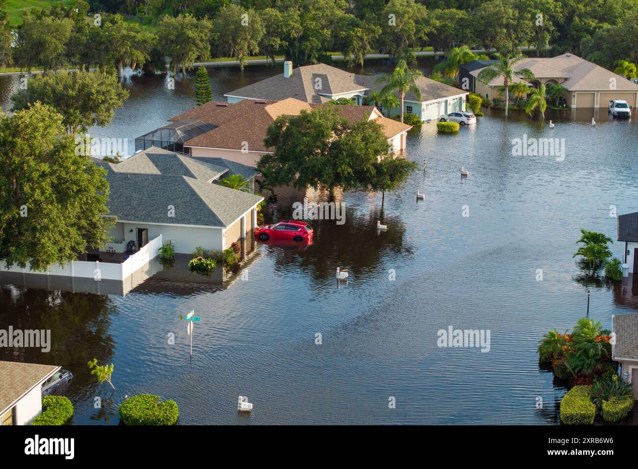 Hurricane Debby tropical rainstorm flooded residential homes and cars ...