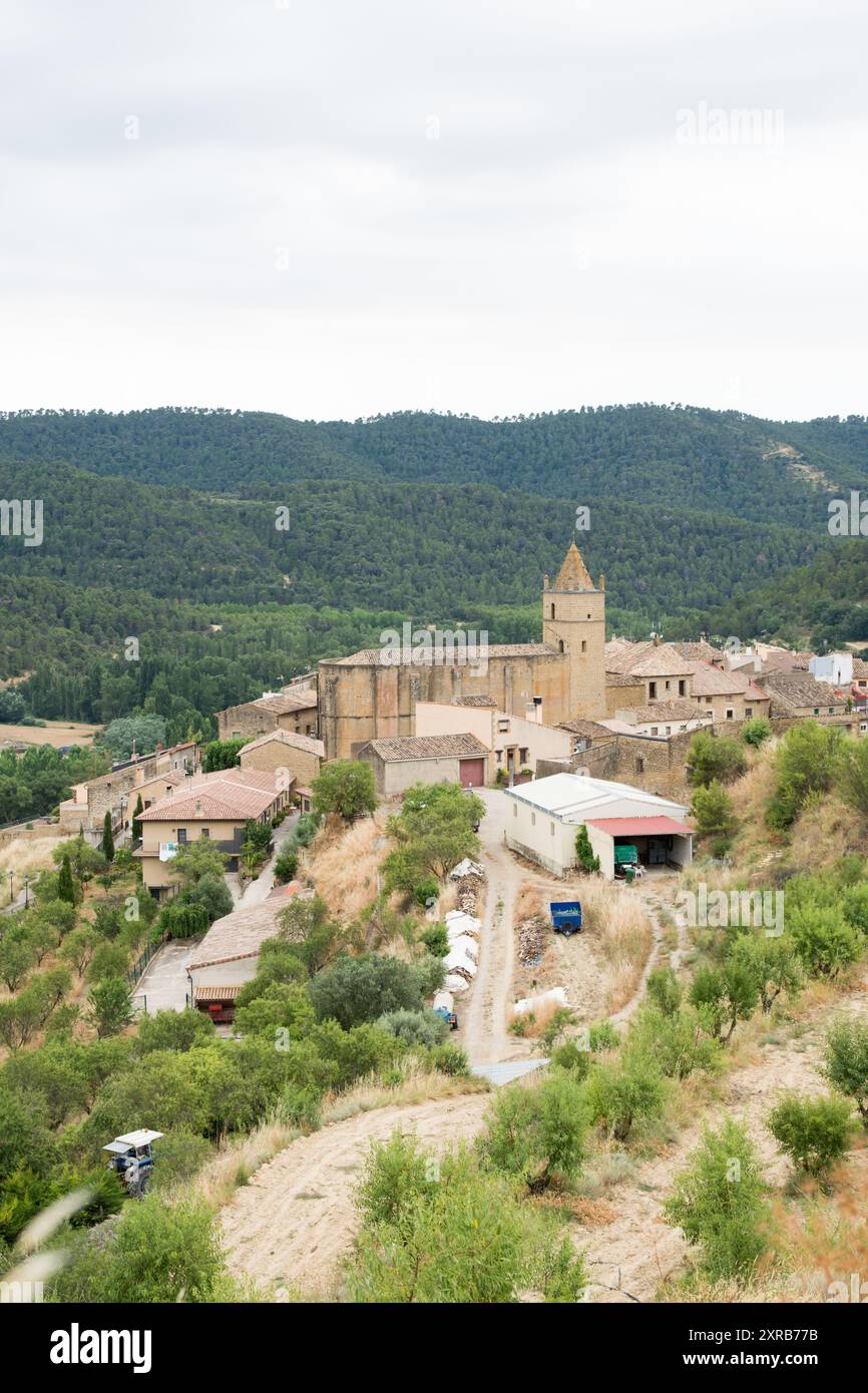 Beautiful aerial view of El Frago, Zaragoza, Spain. Historical stone ...