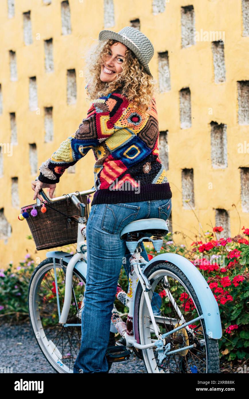 Beautiful and cheerful active young adult caucasian woman ready to go ...