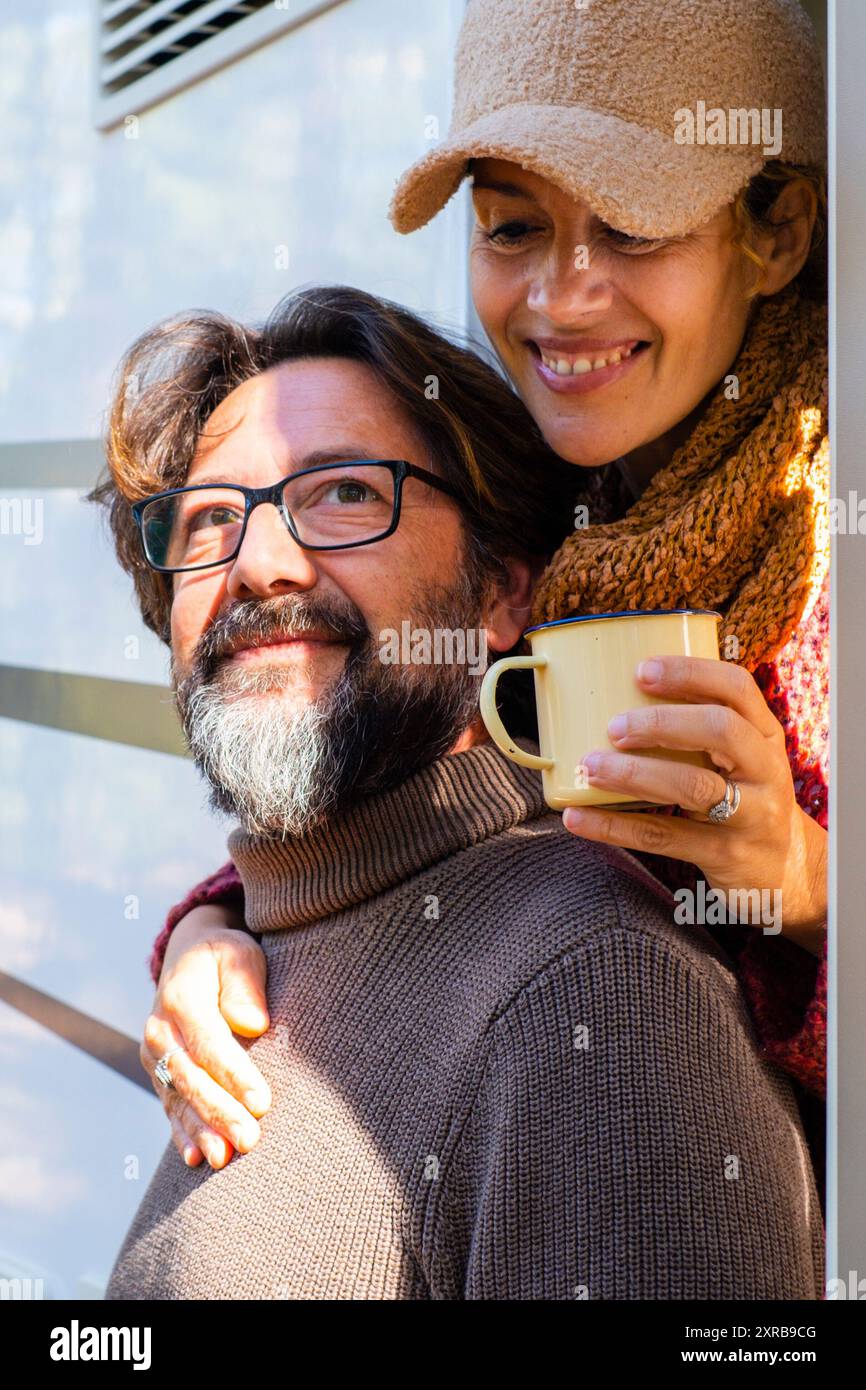 Vacation on camper van for adult people enjoying nature and free ...