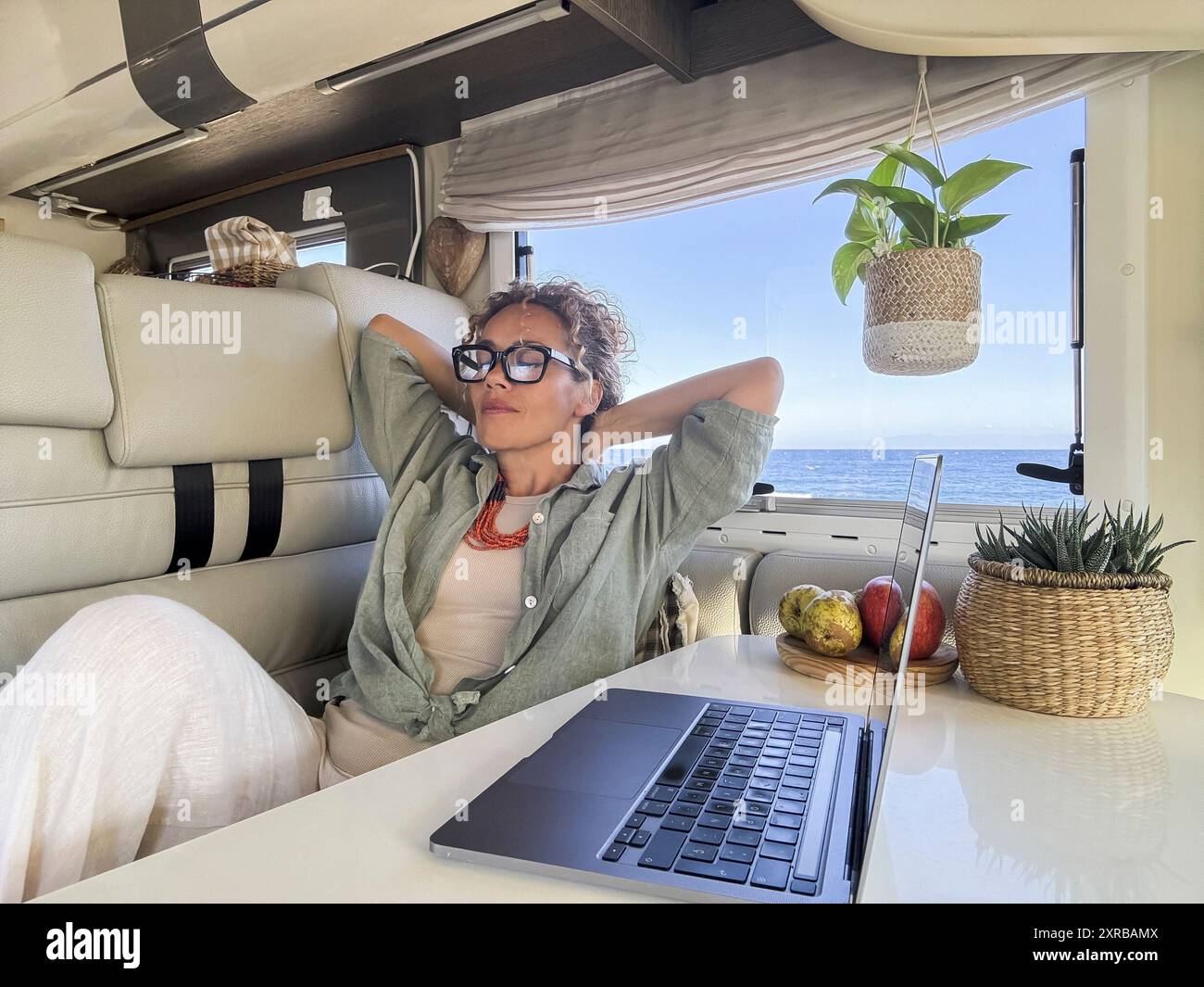 Happy adult traveler enjoy sunset in tropical destination beach ...