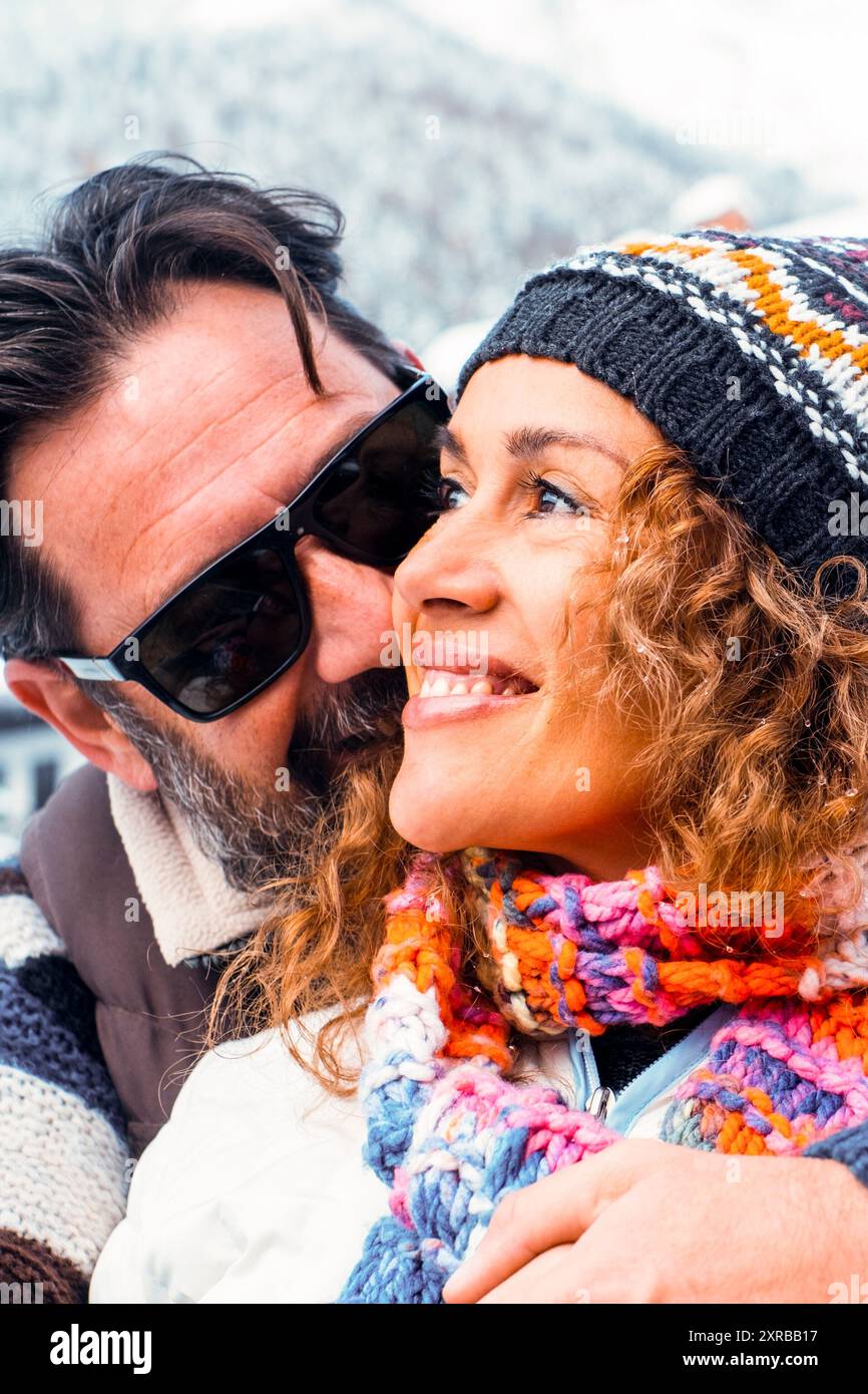 People in love in winter romantic holiday season vacation travel scenic ...