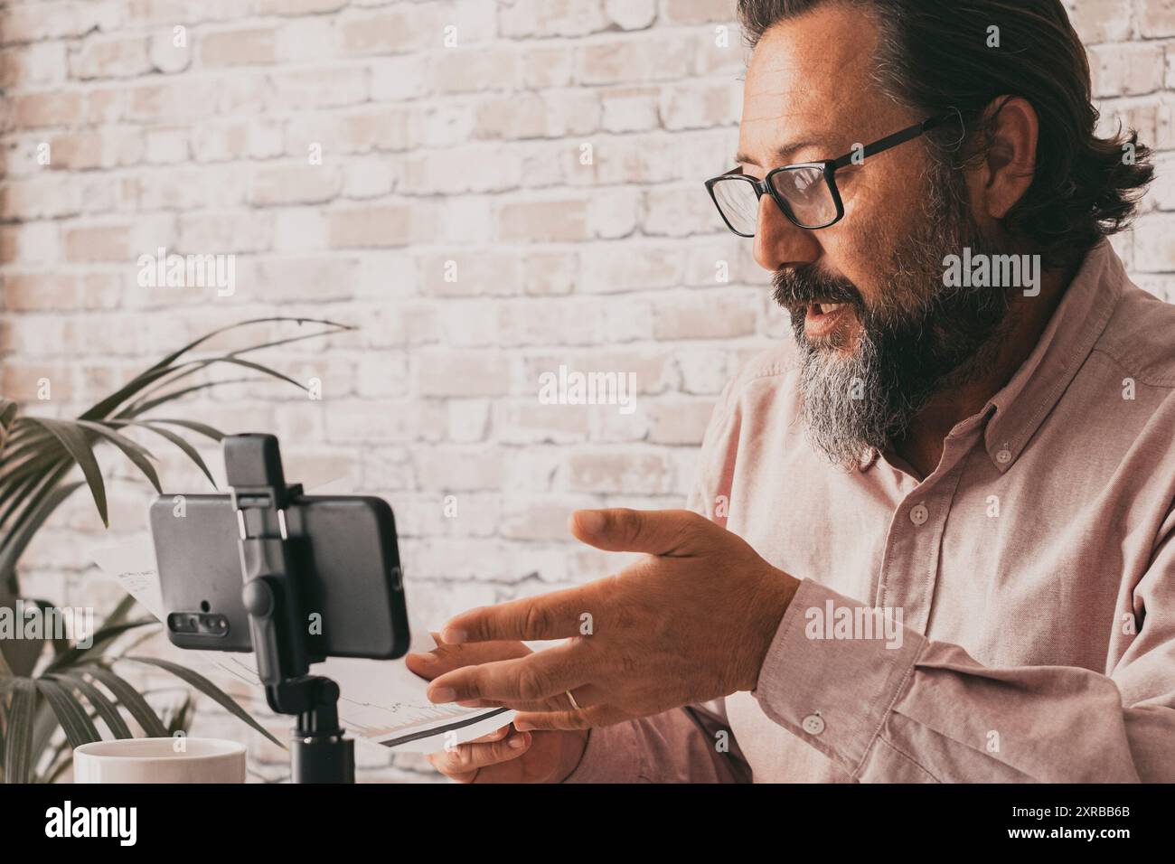 Professional business man busy in video call explanation. Modern smart ...