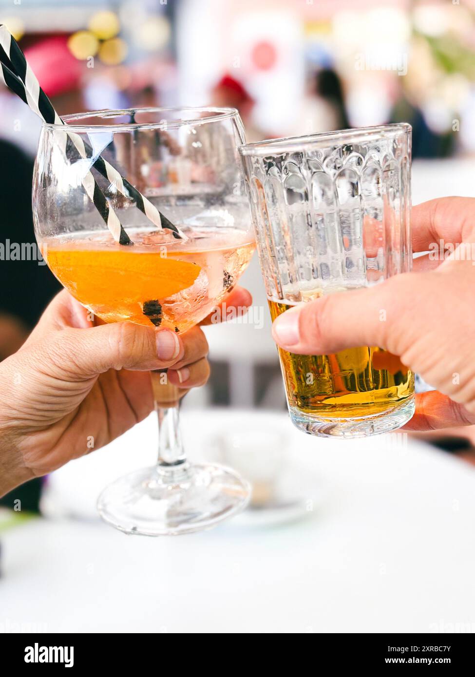 Friends hands toasting fancy cocktails - Young people having fun ...