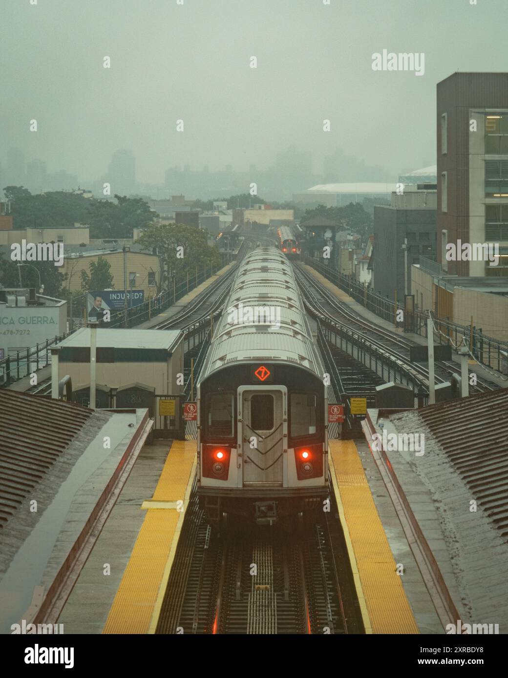 Oncoming 7 train at Junction Blvd station, Queens, New York Stock Photo ...