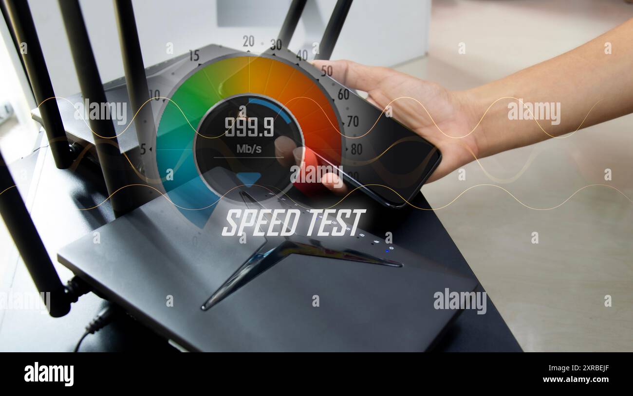 fast internet connection speedtest network bandwidth technology Man ...