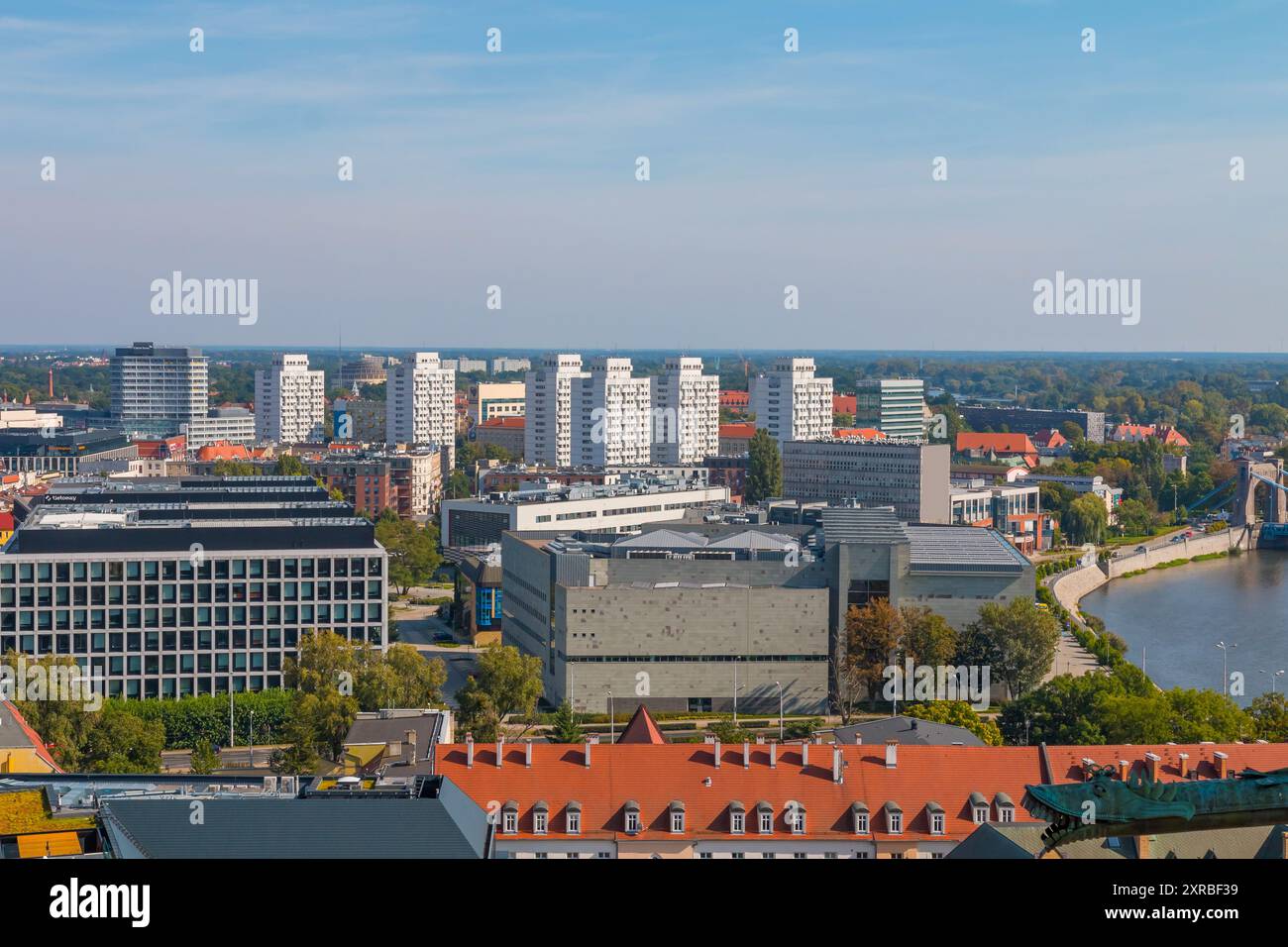 Aerial view of City of Wroclaw from the tower of Wroclaw Cathedral. It ...