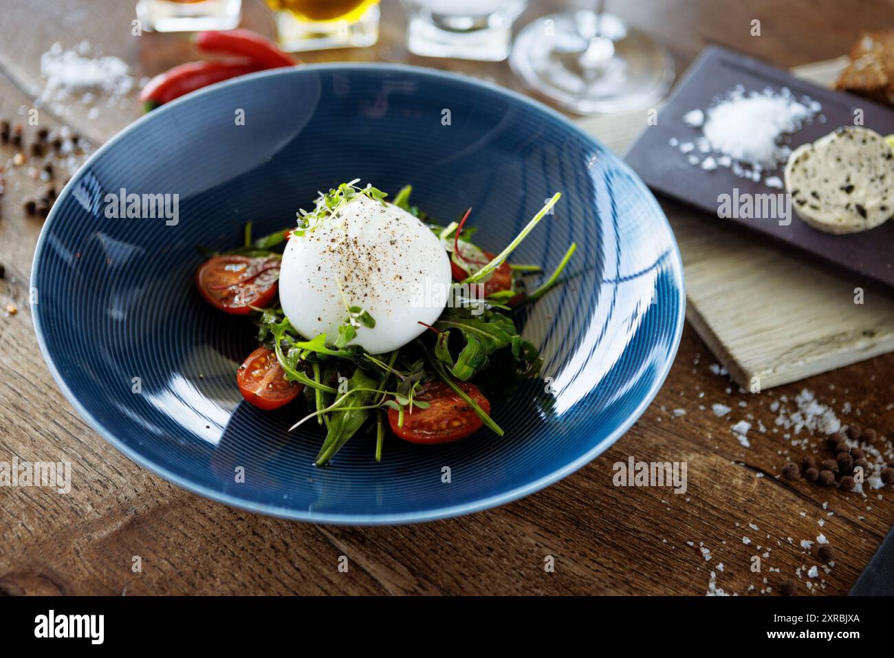 Burrata with paprika-truffle jam and cherry-cluster tomato salad ...