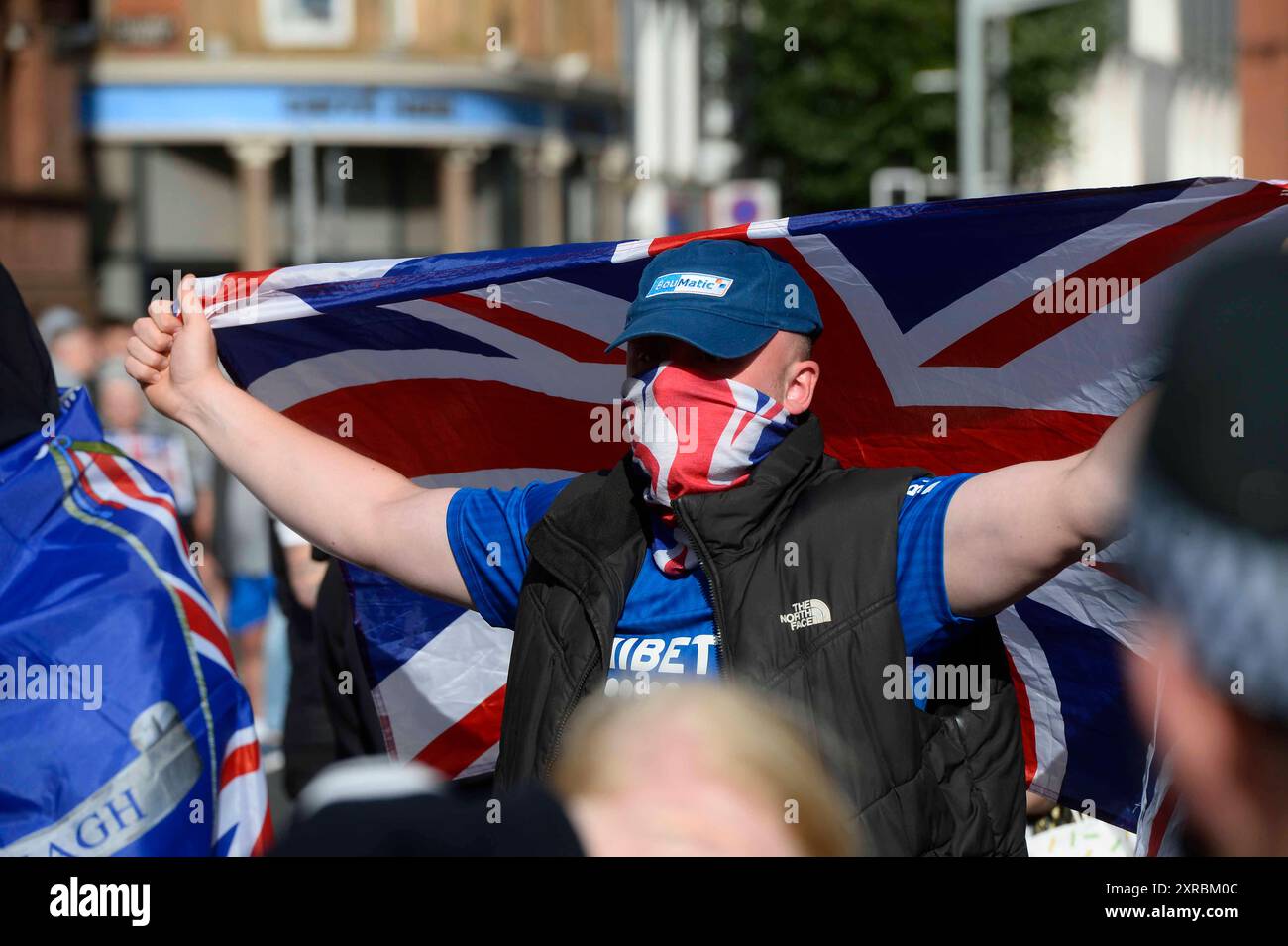A far-right protest in Belfast city centre, one of two protests in the ...