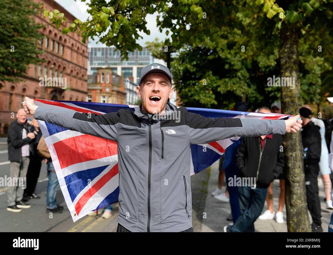 A far-right protest in Belfast city centre, one of two protests in the ...