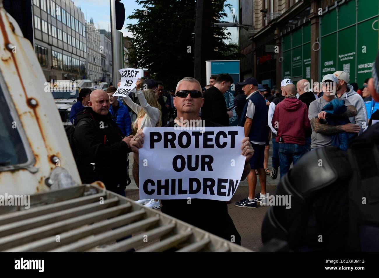 A far-right protest in Belfast city centre, one of two protests in the ...