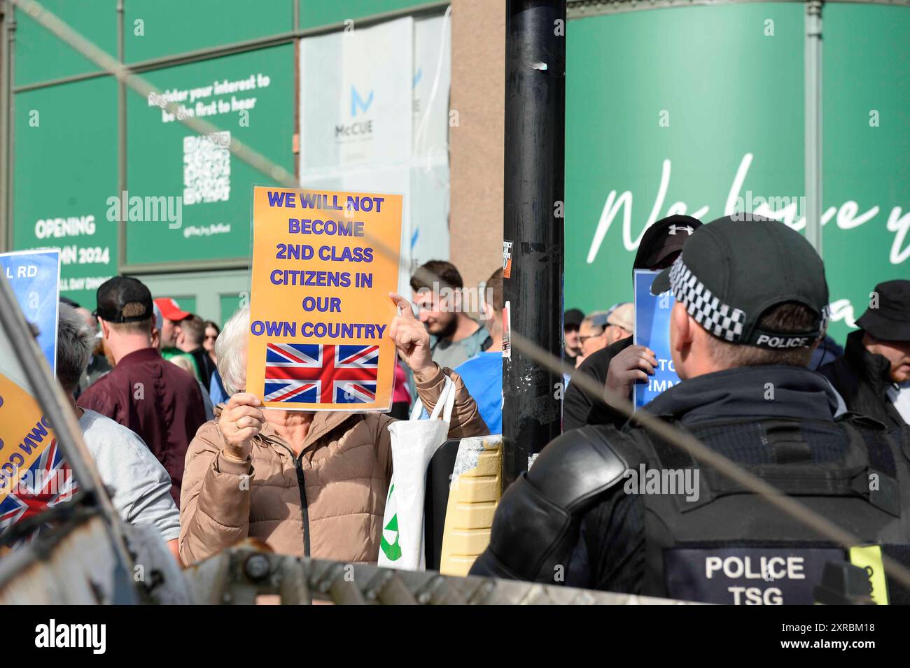 A far-right protest in Belfast city centre, one of two protests in the ...
