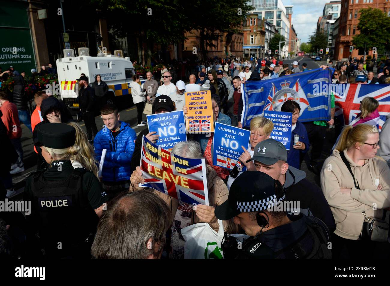 A far-right protest in Belfast city centre, one of two protests in the ...