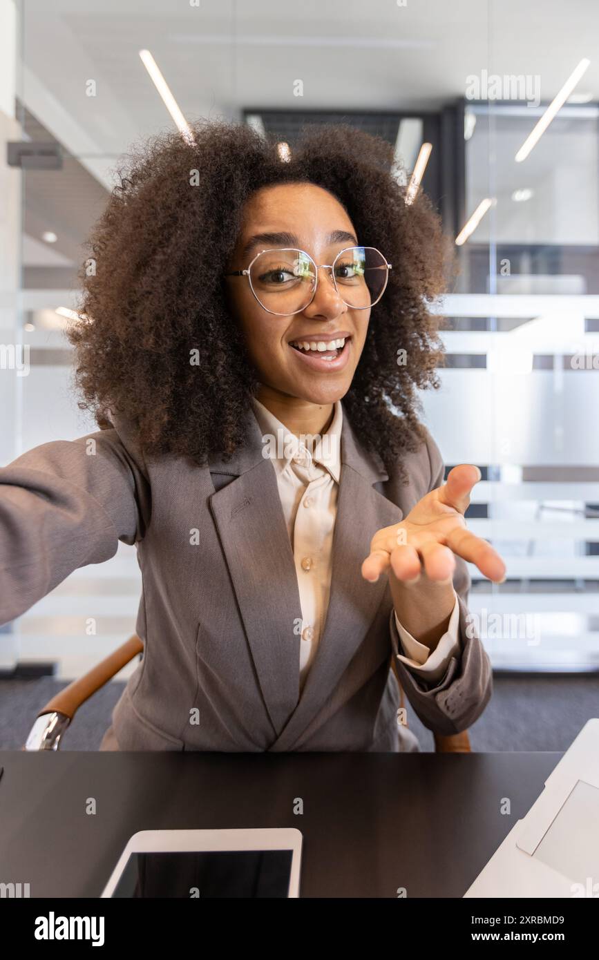 Young African American businesswoman at workplace inside office video ...