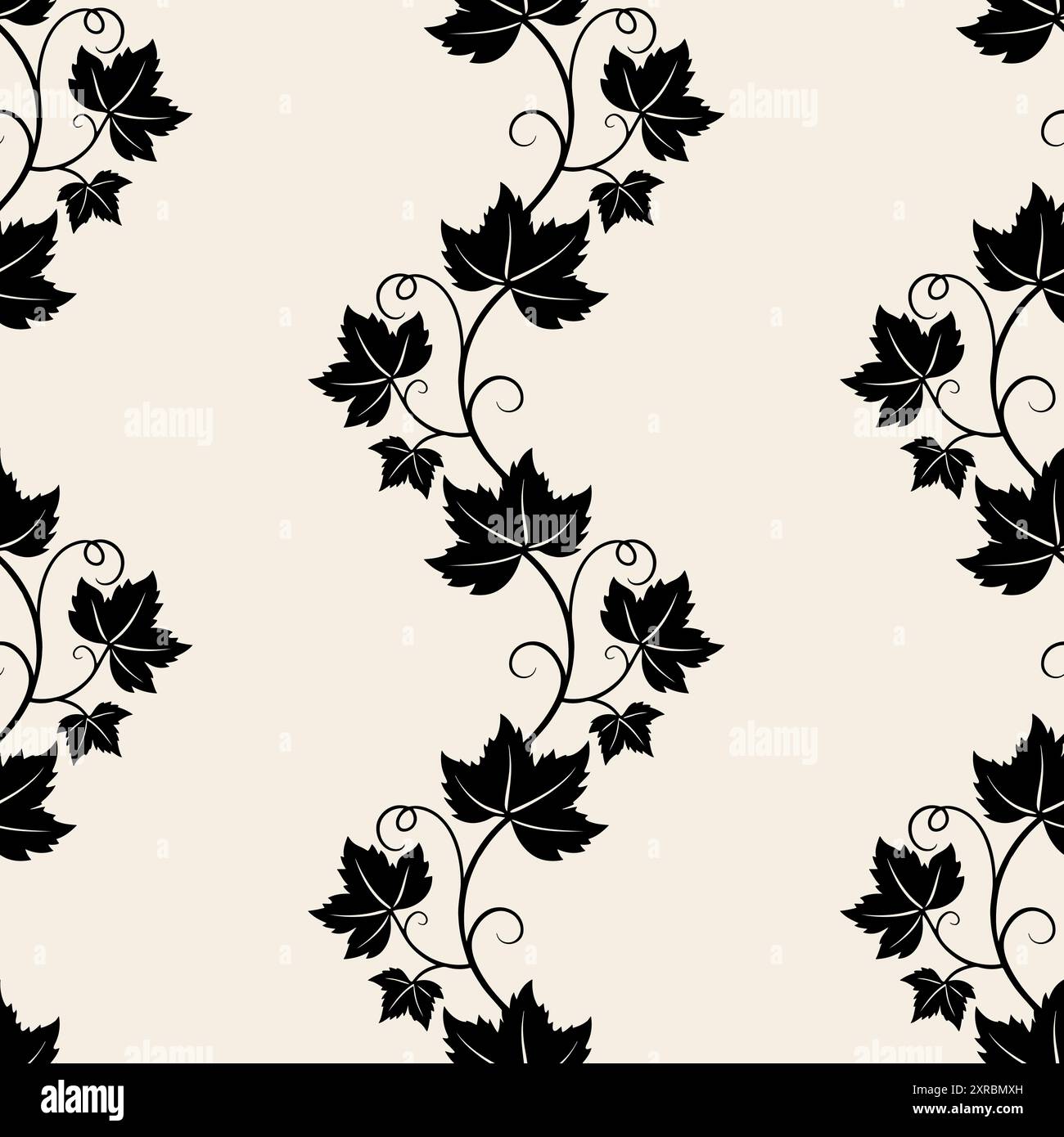 Grape vine with leaves pattern, dark vine silhouette on beige background. Vector illustration ...