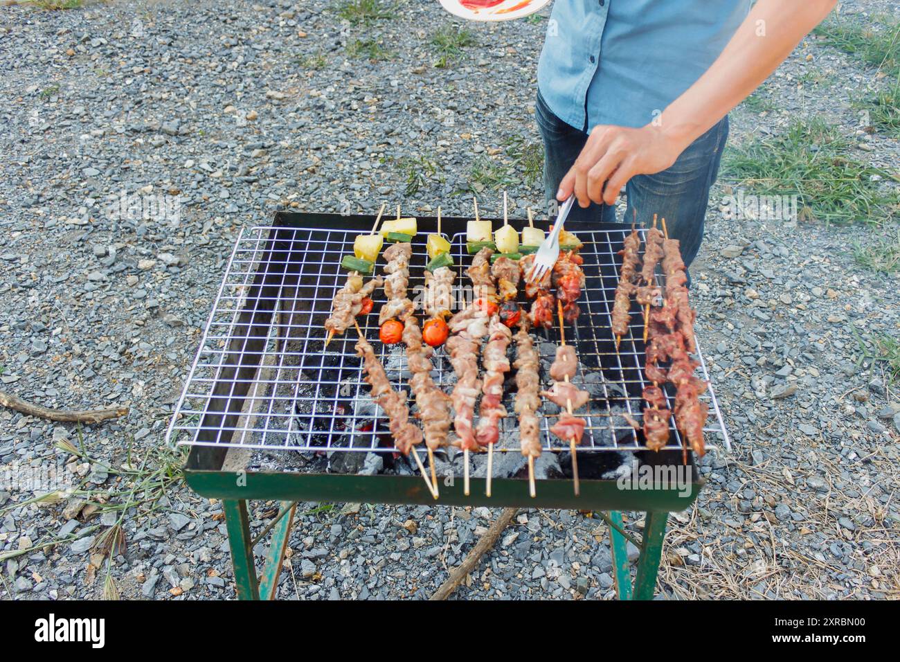 Blurred images , A group of colleagues held a barbecue party. (BBQ ...