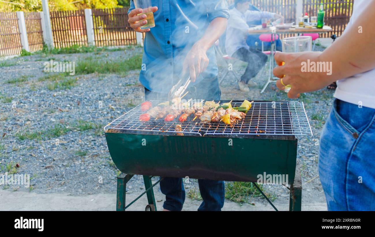 Blurred images ,Barbecue party (BBQ) After work to celebrate the ...