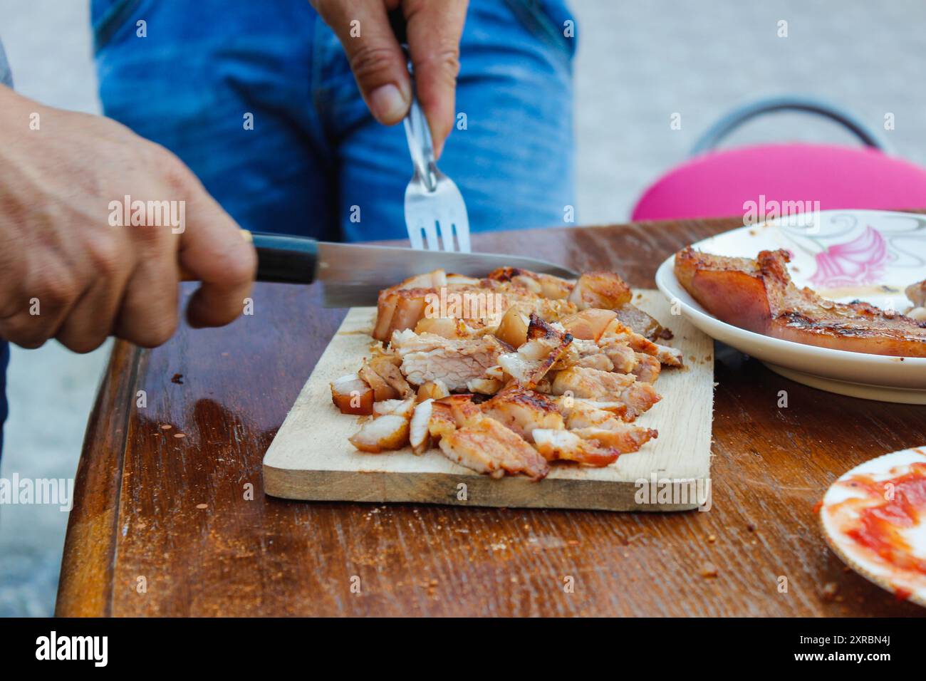 Blurred images , A group of colleagues held a barbecue party. (BBQ ...