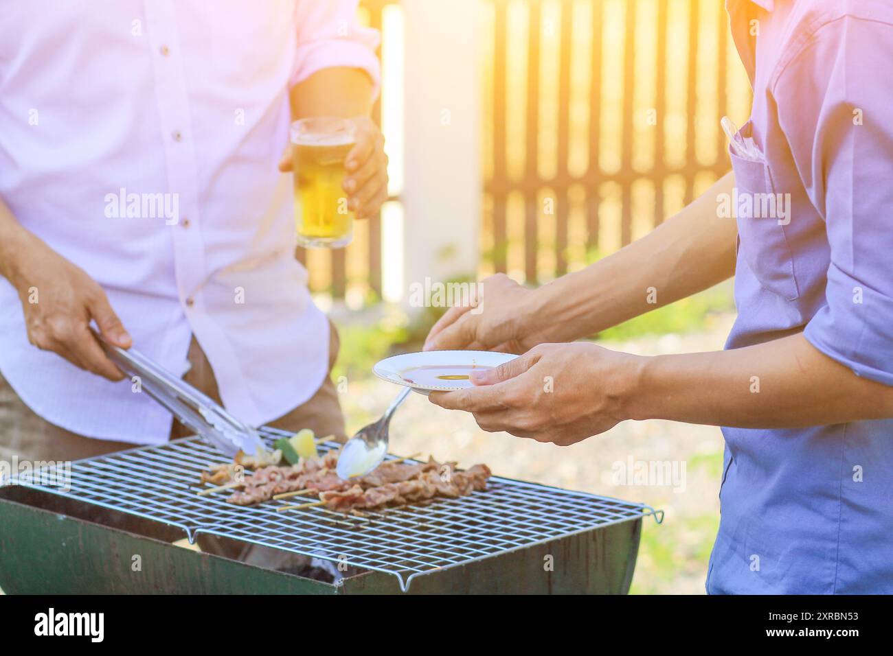 Blurred images ,Barbecue party (BBQ) After work to celebrate the ...