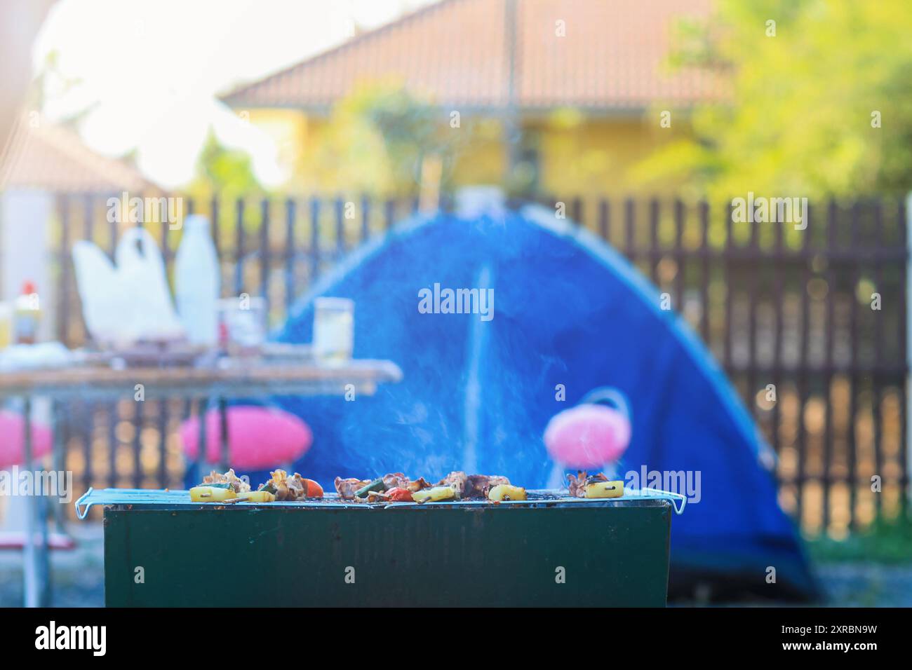 Blurred images , A group of colleagues held a barbecue party. (BBQ ...