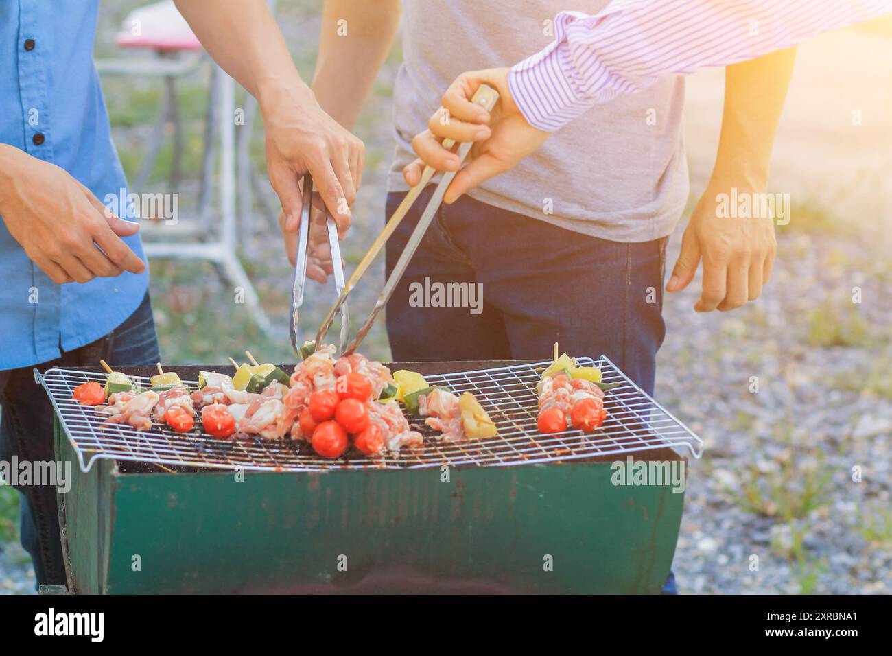 Blurred images , A group of colleagues held a barbecue party. (BBQ ...