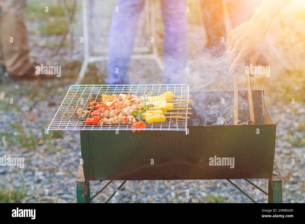 Blurred images , A group of colleagues held a barbecue party. (BBQ ...