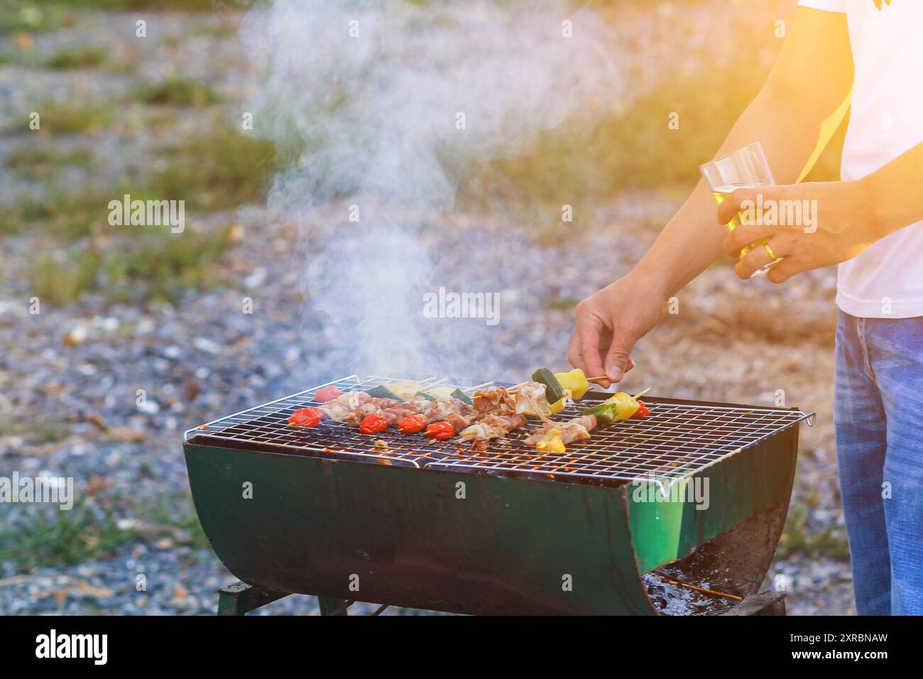 Blurred images ,Barbecue party (BBQ) After work to celebrate the ...