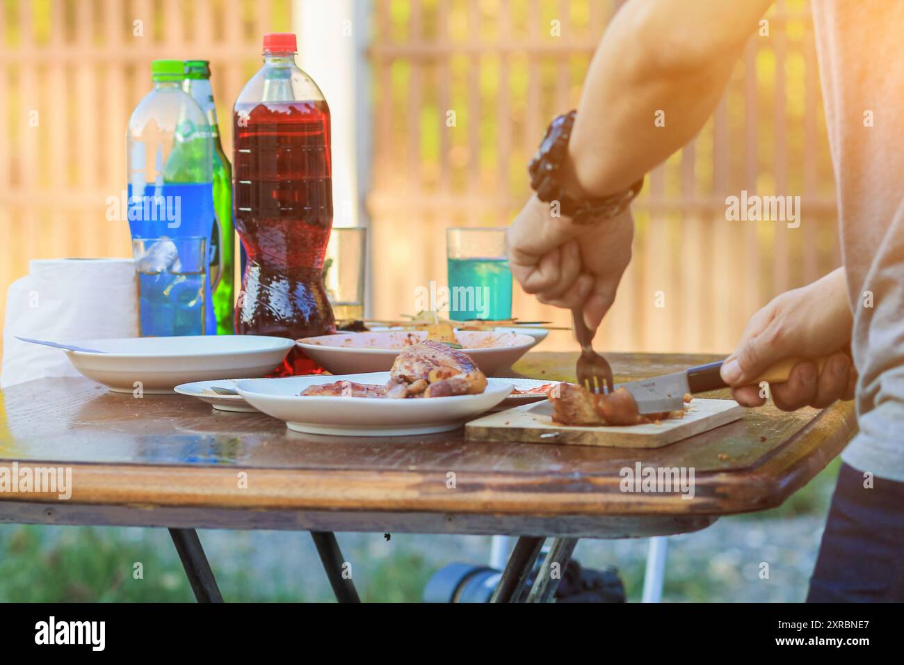 Blurred images , A group of colleagues held a barbecue party. (BBQ ...