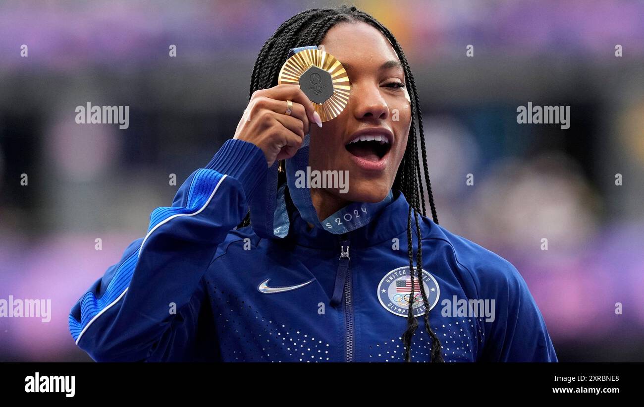 Women's long jump gold medalist Tara Davis-Woodhall, of the United ...