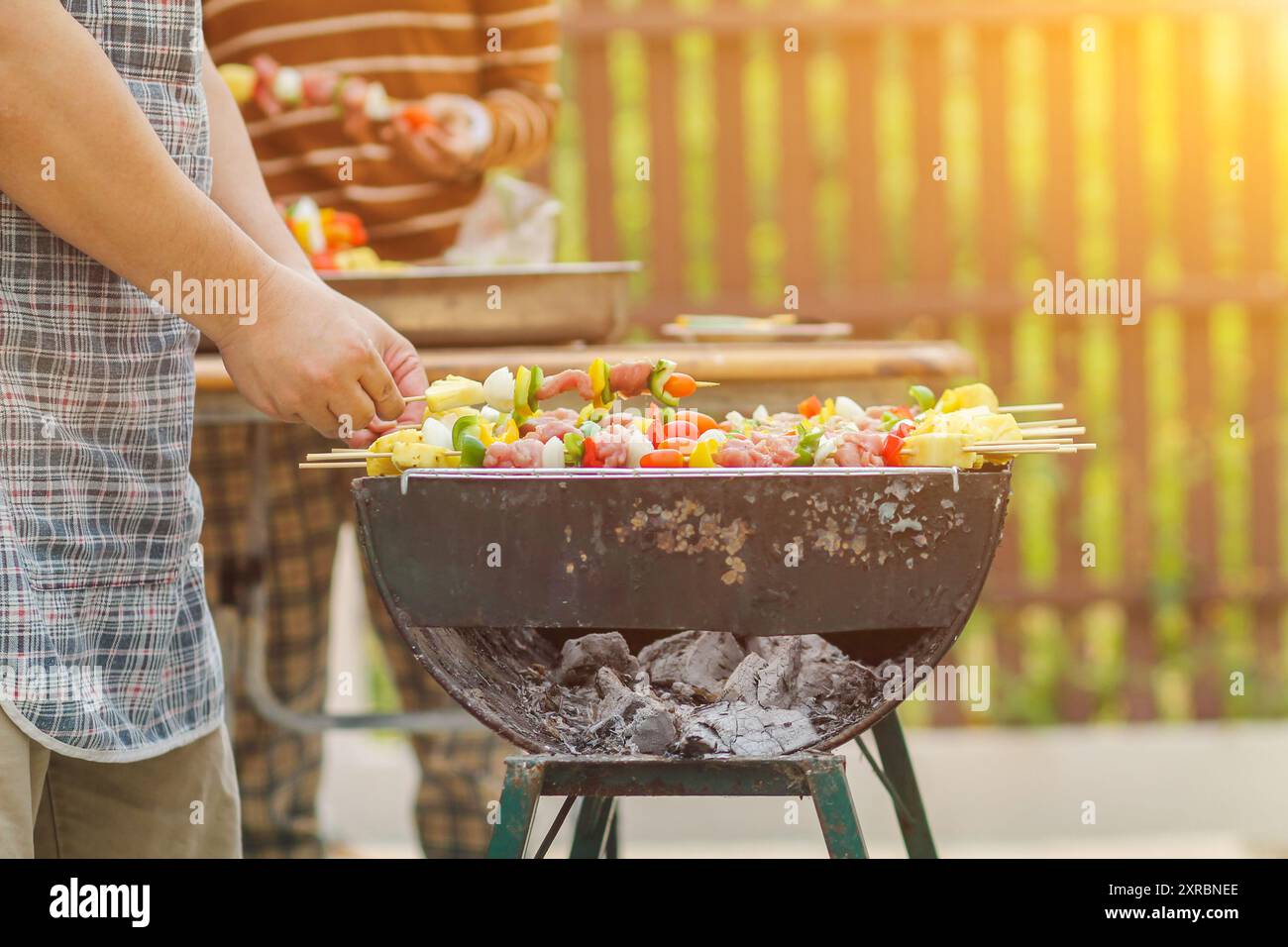 Blurred images , A group of colleagues held a barbecue party. (BBQ ...