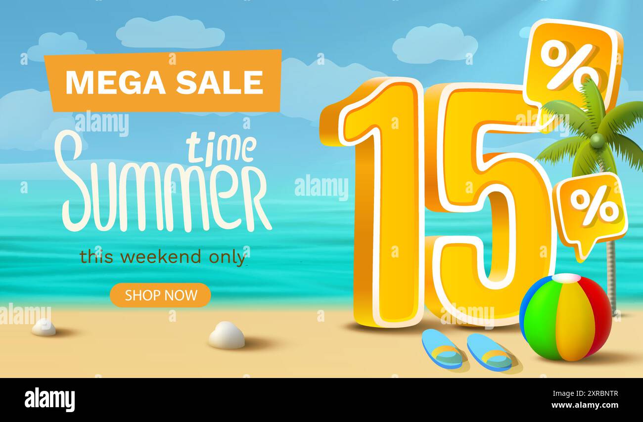 Summer time, sale offer 15 percentage, flyer save season. Vector Stock ...