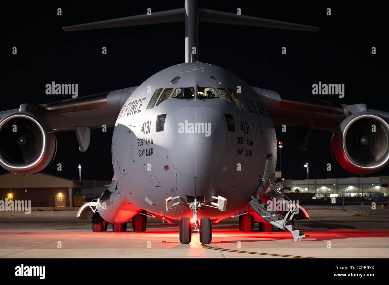 A C-17 Globemaster III assigned to the 305th Air Mobility Wing sits on ...