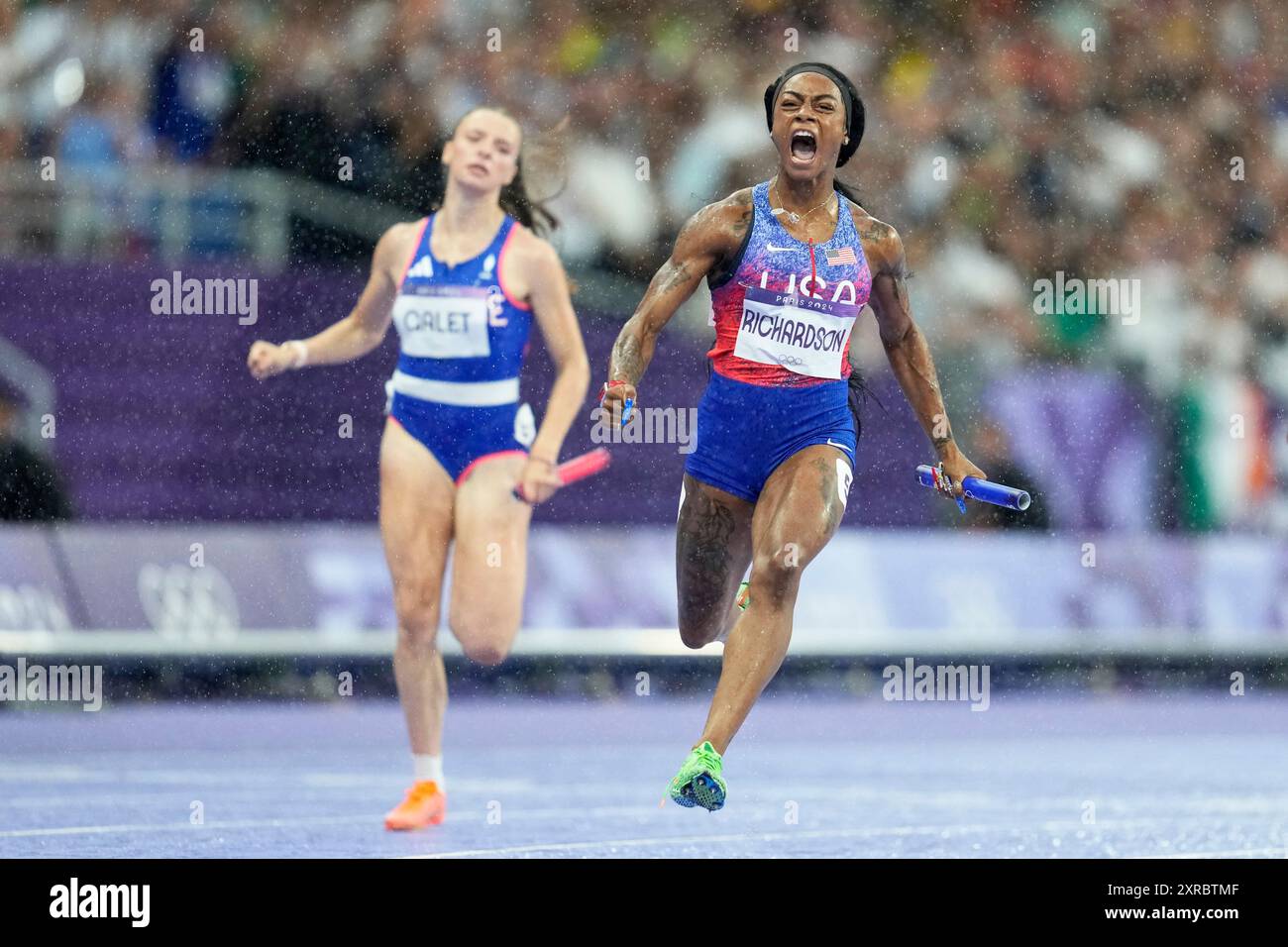 Sha'carri Richardson, of the United States, crosses the finish line to ...