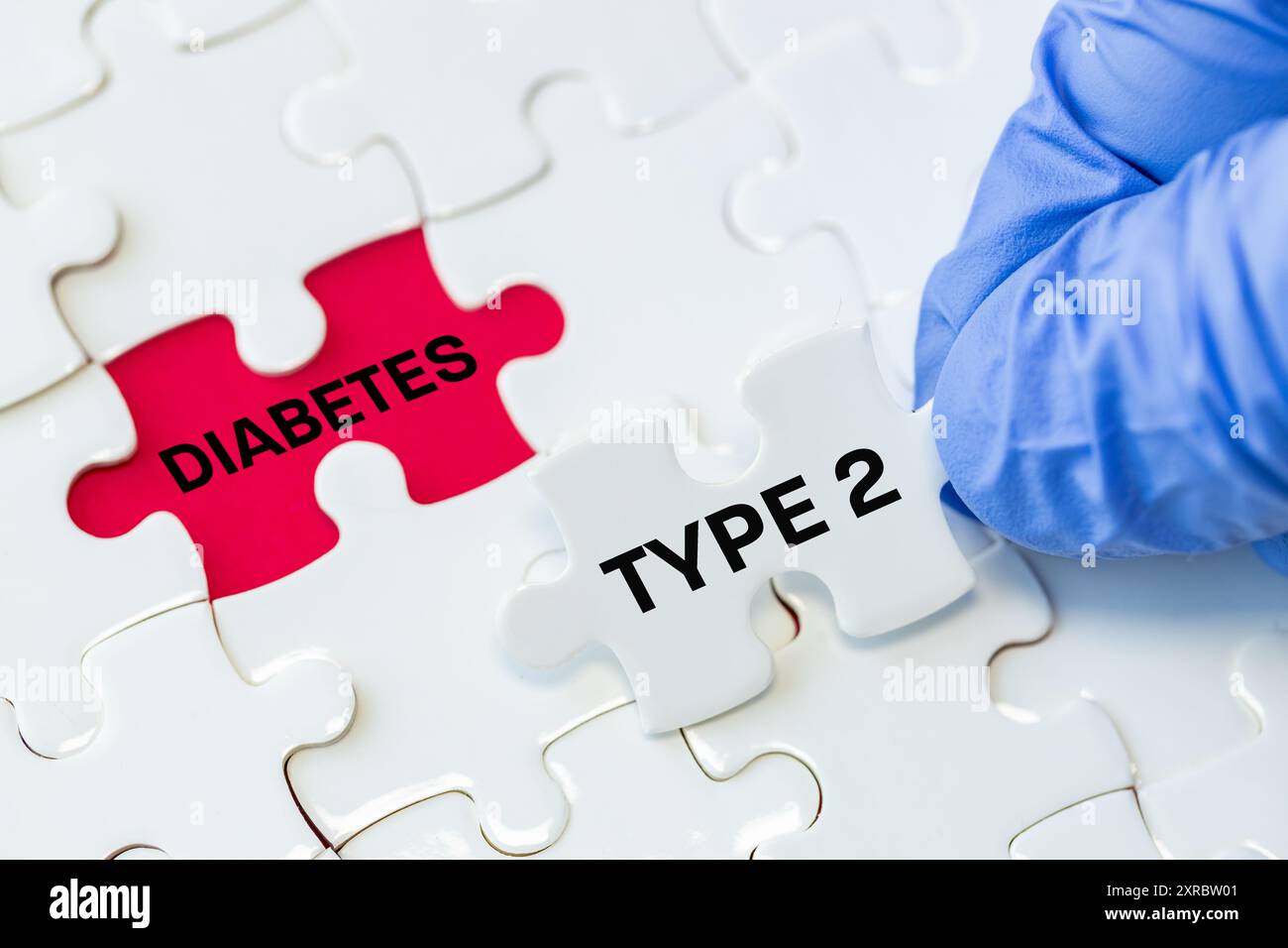 Diabetes type 2. Doctor reveals white puzzle with diagnosis of disease ...