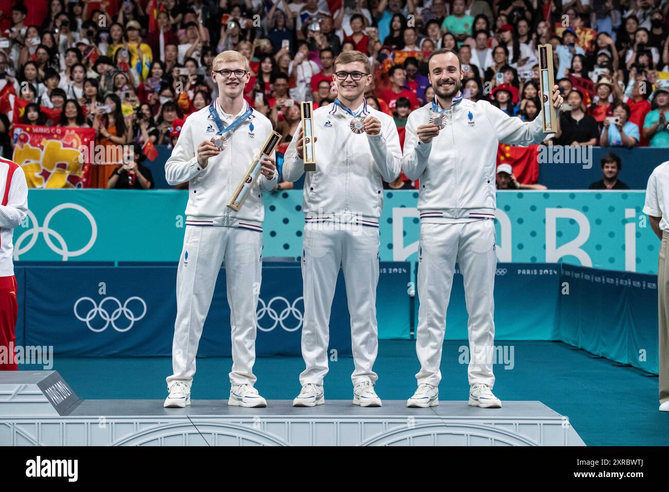 Paris, France. 09th Aug, 2024. France Bronze medal, Table Tennis, Men's ...