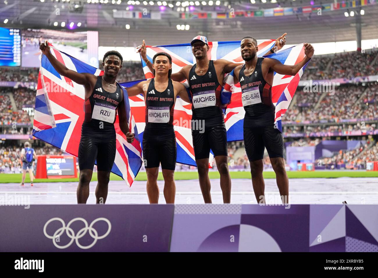 Team Britain pose after winning the bronze medal in the men's 4 x 100 ...