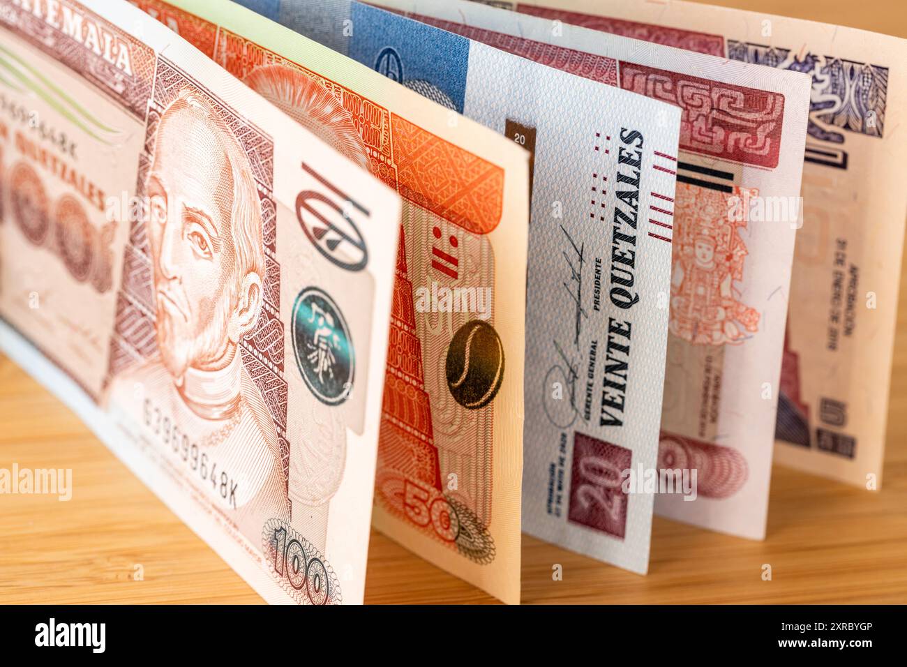 Guatemala money. Banknotes arranged by value. Financial economic ...