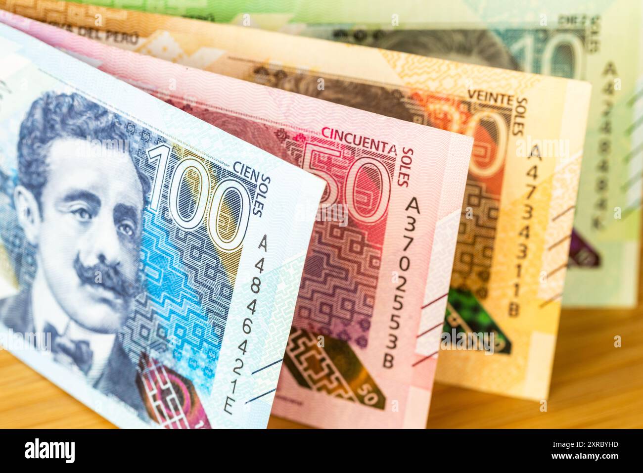 Peru money. Financial economic concept. Banknotes arranged by value ...