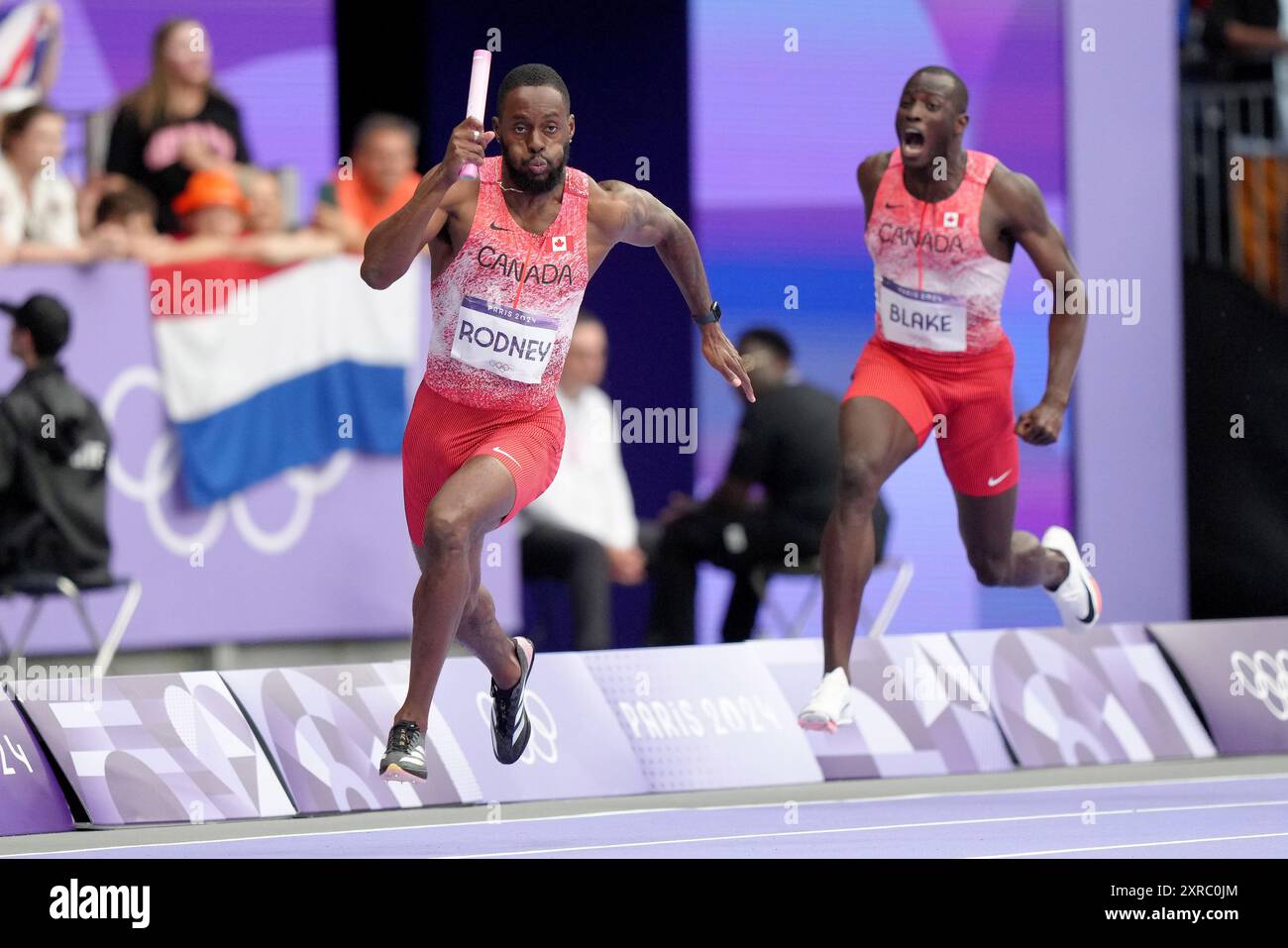 Saint Denis, France. 09th Aug, 2024. Canada's Jerome Blake cheers as ...