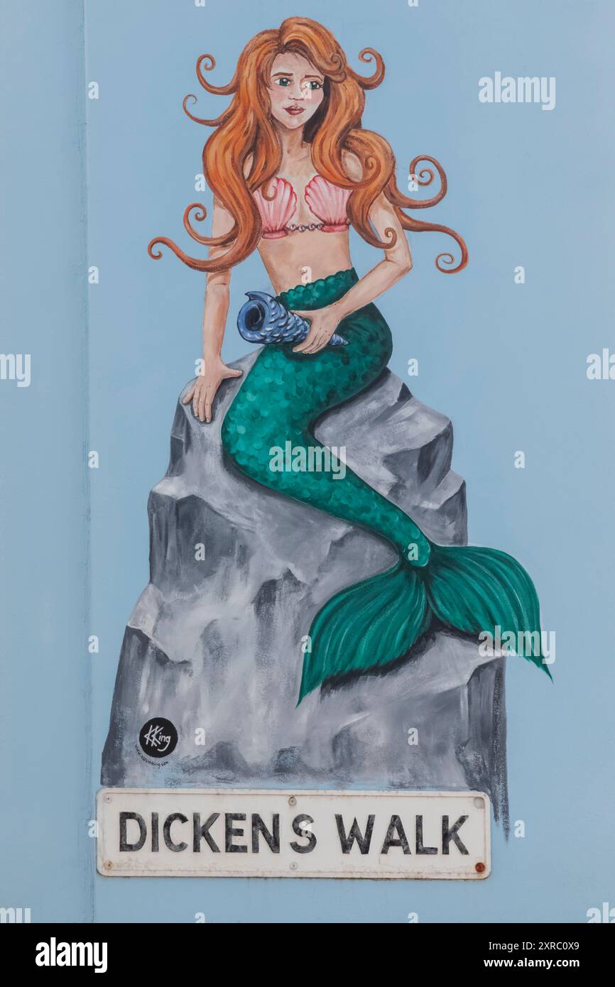 England, Kent, Broadstairs, Dickens Walk, Wall Painting of Mermaid by ...
