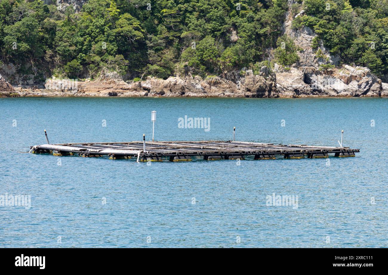 Sea pens fish farming in Nachikatsuura Japan. Taiji harbor dolphin ...