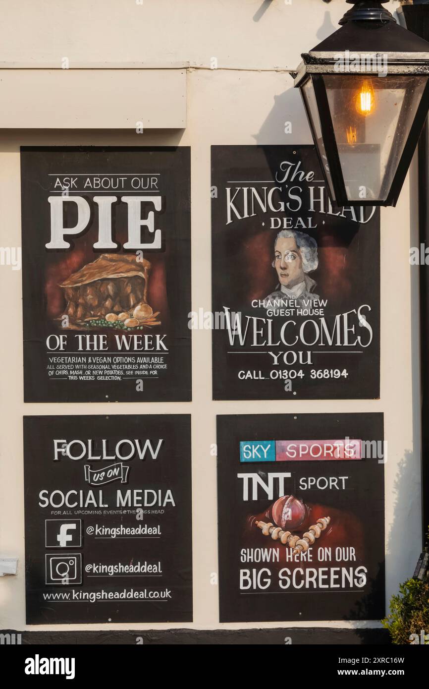 England, Kent, Deal, The Kings Head Pub, Colourful Advertising Signs ...