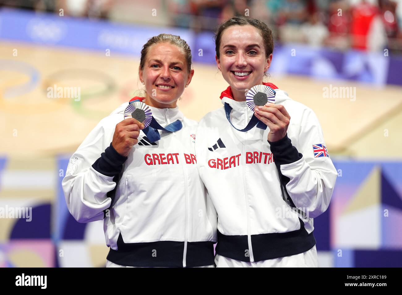 Great Britain's Neah Evans (left) and Elinor Barker celebrate with ...
