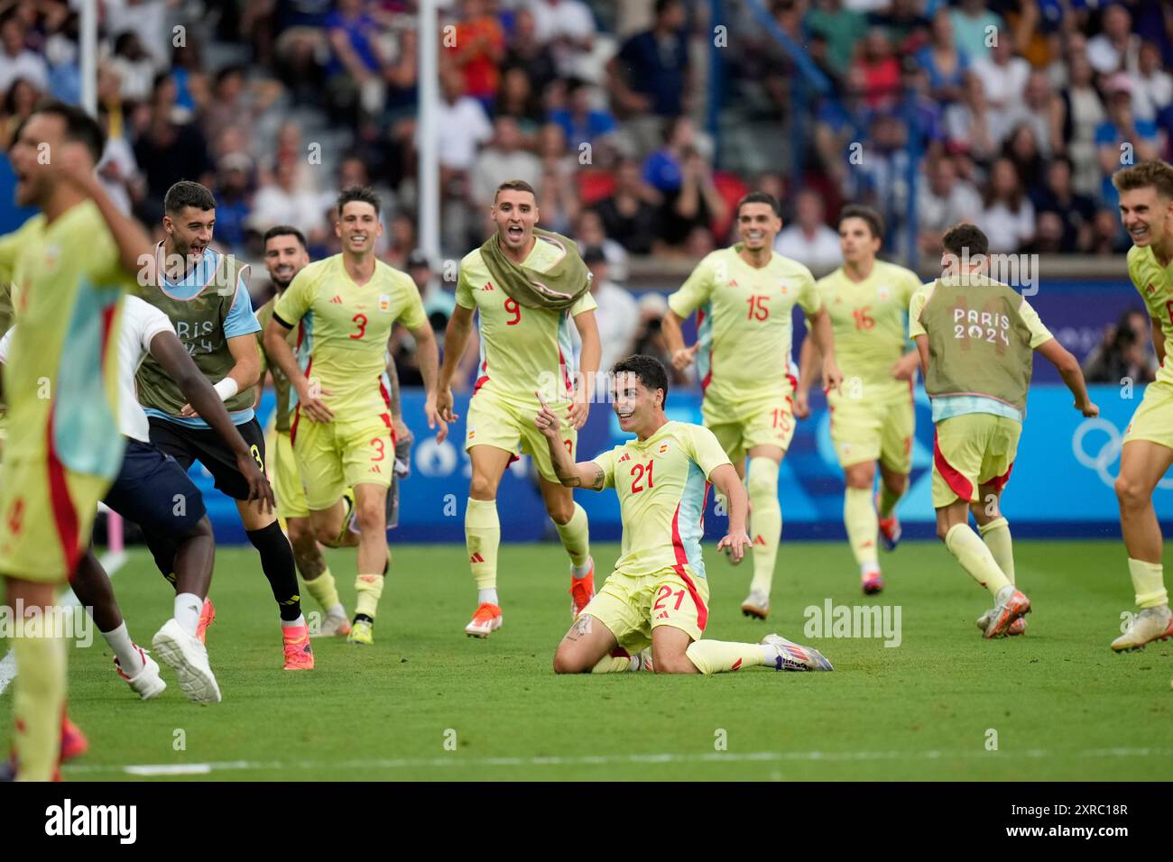 Spain's Sergio Camello celebrates after scoring his team's fourth goal ...